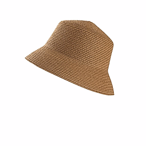 Lightbird Women's Straw Bucket Hat Beach Hat Foldable Summer Travel Sun Caps Outdoor Fisherman Hat Brown