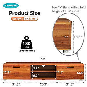 Kennkari TV Stand for 40 45 50 55 60 65 Inch TV Entertainment Center for Living Room Low Profile TV Table Modern TV Media Console with Storage Simple TV Cabinet with Shelves (Wood Grain)