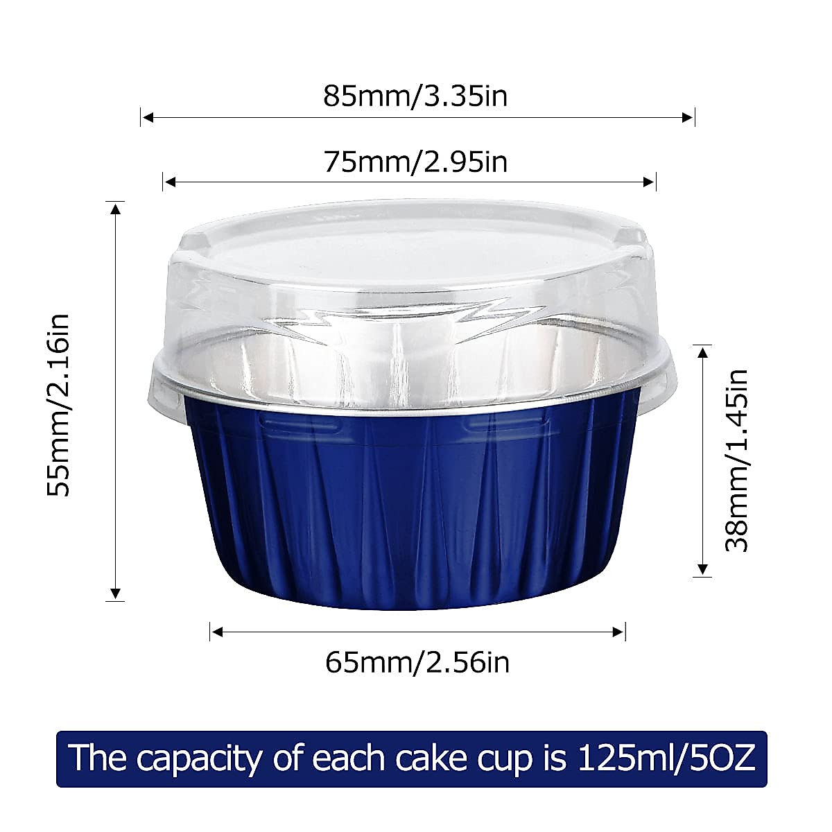 Desserts Foil baking Cups, 5 oz 100 pcs Reusable Cupcake Cups with Lids, Pie Ramekins, Pudding Cups Cake Pans for Wedding,Christmas,Kitchen,Birthday Party,Various Holiday Parties