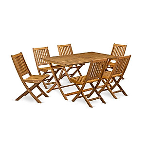 East West Furniture AEDK7CWNA 7 Piece Patio Bistro Dining Furniture Set Consist of a Rectangle Outdoor Acacia Wood Table and 6 Folding Side Chairs, 36x60 Inch, Natural Oil