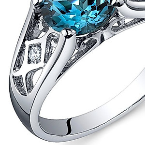 PEORA London Blue Topaz Cathedral Solitaire Ring for Women 925 Sterling Silver, Natural Gemstone Birthstone, 1.50 Carats Round Shape 7mm, Size 8
