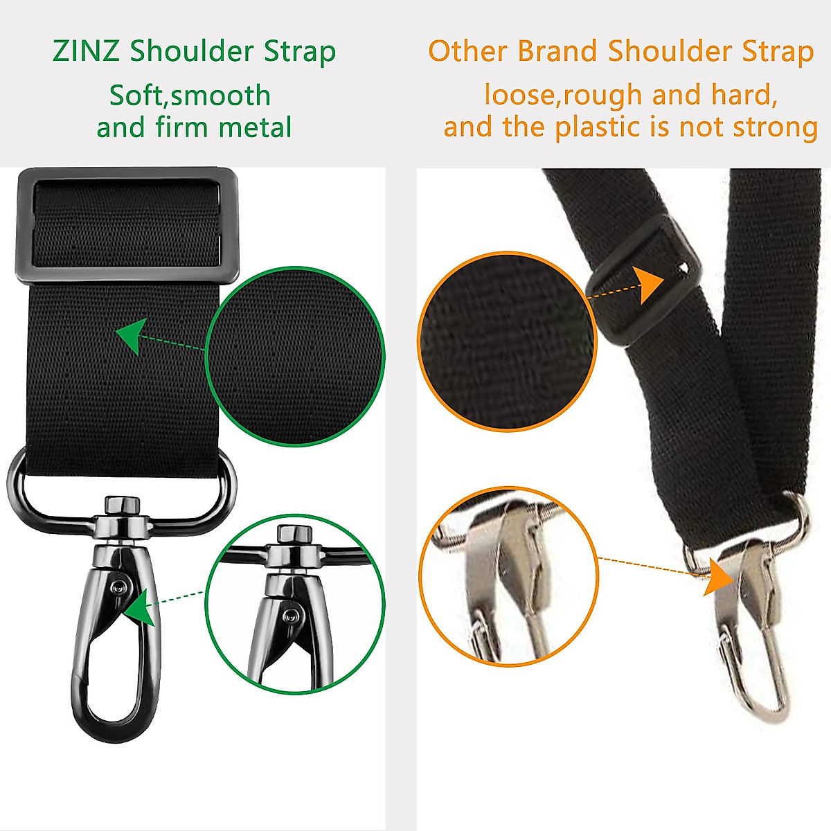 ZINZ Shoulder Strap 58" Universal Handbag Strap with Ultra-Thick Fixed Padded and Dual Balanced Adjustable Buckles Shoulder Crossbody Strap for Briefcase Messenger Bag Laptop Bag Luggage，Black