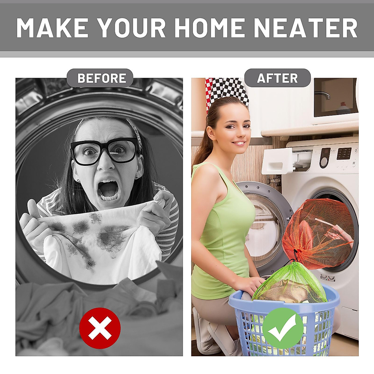 Berlune Laundry Bag Large 24'' x 32" colorful Mesh Laundry Bag with Drawstring Heavy Duty Mesh Bag Machine Washable Drawstring Bag for Delicate College Dorm Travel(12 Pcs)