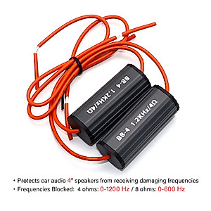 RECOIL BB-4 Bass Blocks Designed to Protect Car Audio 4 Inch Speakers, Eliminate Frequencies 0-1.2kHz at 4 Ohms, Pair