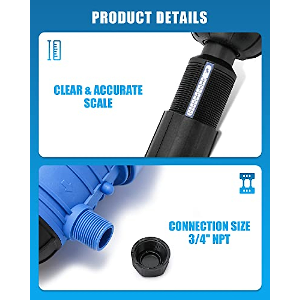 NEWTRY 1%-10% Fertilizer Injector for Drip Irrigation, Adjustable Water Powered Dosing Pump, 3/4" NPT