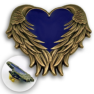 PinMart Heart with Angel Wings Enamel Lapel Pin – Enamel Heart Lapel Pin with Antique Nickel-Plated Angel Wings – Heart Wing Badge with Secure Clutch Back