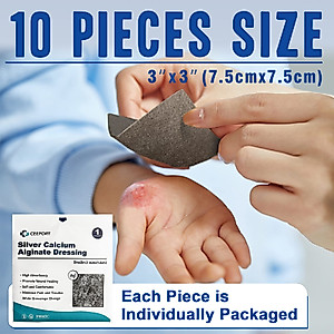 Ceeport Ag Silver Calcium Alginate Wound Dressing Pads 3'' x 3'' (Pack of 10), Soft Highly Absorbent Silver Wound Dressing, Non-Adhesive Dressing for Wound Care, Painless Removal Gauze Pads for Wounds