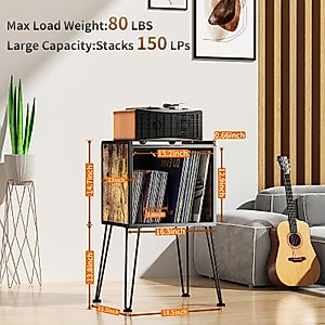 RUILALIFE Record Player Stand Table with Vinyl Holder, 3 Tier Turntable Stand with Albums Storage Shelf，Small Side Tables for Small Spaces, End Table with Drawer for Bedroom Living Room (Cabinet)