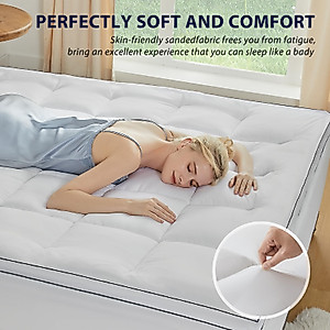 Homemate Mattress Pad Topper - Cooling Mattress Pad Cover Plush Bed Topper Quilted Fitted Pillow Top Cover for Back - Mattress Pad Down Alternative Ultra Soft Mattress Protector for Hot Sleepers