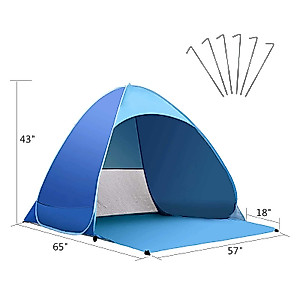 Beach Tent Camping Tent with Tent Stakes, Pop Up Tent for 1-3 Person, Sun Shelters Portable Tent with UPF 50+UV Protection Rating for Family Camping Fishing Picnic