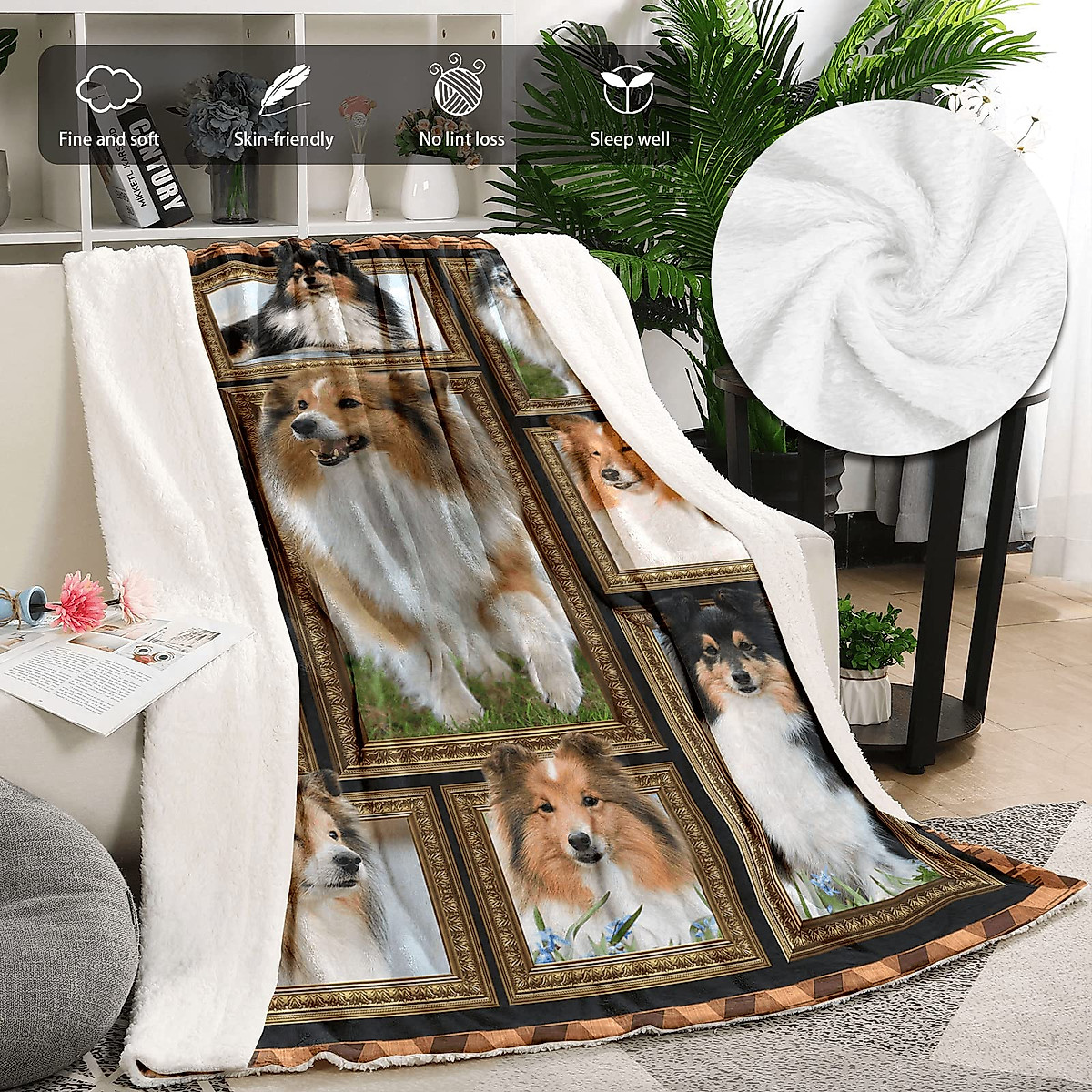 Sheltie Shetland Sheepdog Blanket, Fleece Throw Blanket for Couch Bed, Soft Cozy Warm Flannel Blankets and Throws for Sofa Living Room, Gifts for Dog Lovers, 50" x 60"