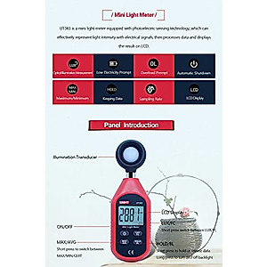 UNI-T UT383 Digital Illuminance Meter 0-199900 Lux (0-18,500 FC) Illuminance Measurement Applicable to illuminance Monitoring and Measurement in The Construction of Street Lamps and Other Industries.
