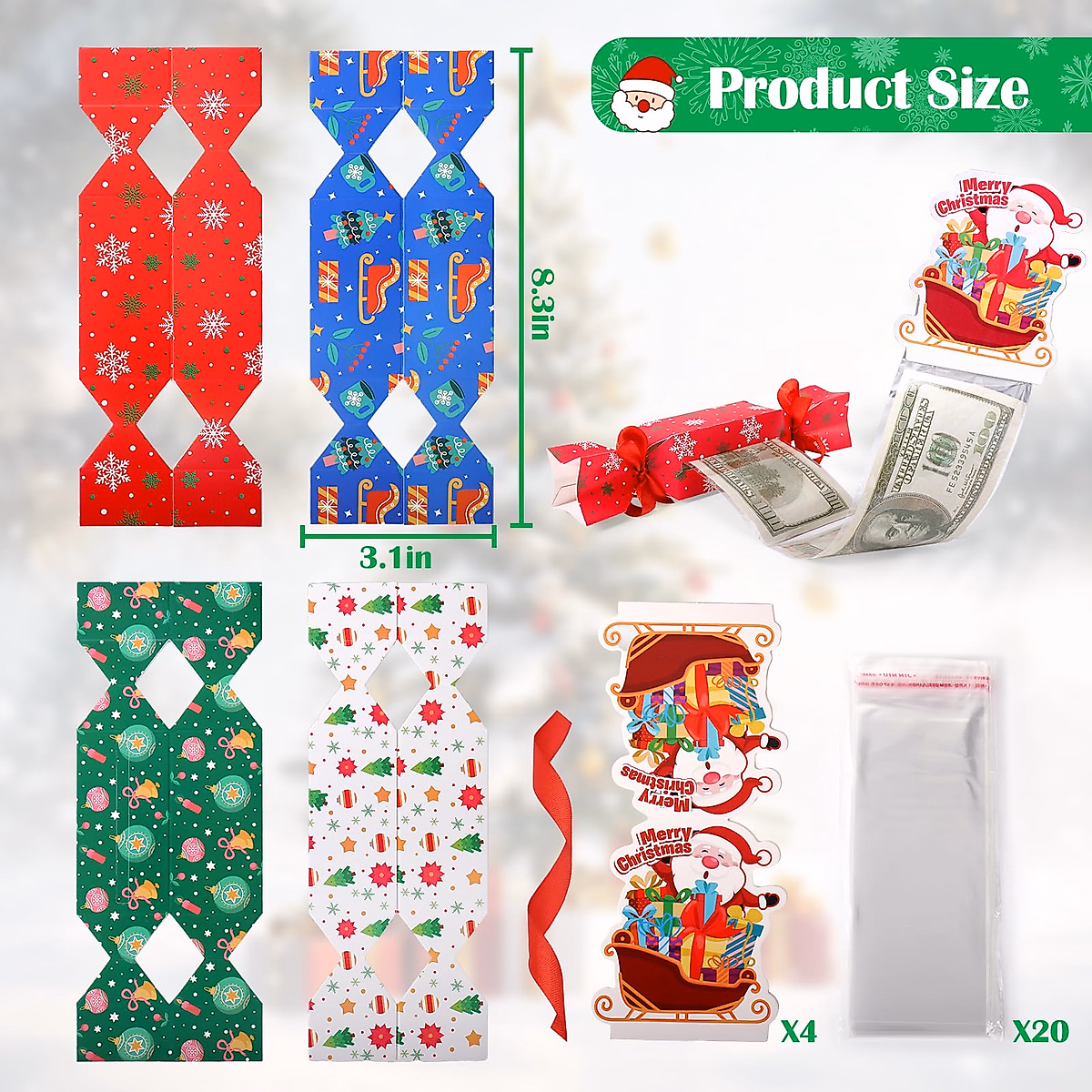 Vodolo 4PCS Christmas Money Box for Cash Gift Pull,Funny Surprise Box Money Gift Box for Kids Adults,Candy Christmas Money Holders Exploding Money Roll Pull Pouch,Creative Ways to Give Money Gifts