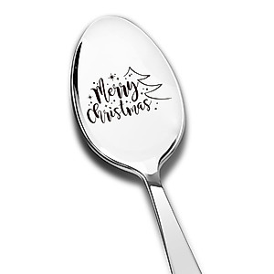 Merry Christmas Spoon Engraved Stainless Steel for Women Men Friends, Best Teaspoon Coffee Spoons Holiday Spoon Christmas Housewarming Gifts