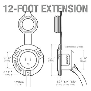 NOCO GCP1EX 15A AC Port Plug, 125V Power Inlet Socket, and Waterproof Electrical Outlet Receptacle with 12-Foot Integrated Outdoor Extension Cord