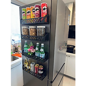 NAFCOOL Magnetic Spice Fridge Rack Shelf Organizer for Refrigerator, 4 Packs Moveable Magnetic Seasoning Organizer Shelves Kitchen Gadgets for Refrigerator Microwave Oven Washer, 19.88” Long