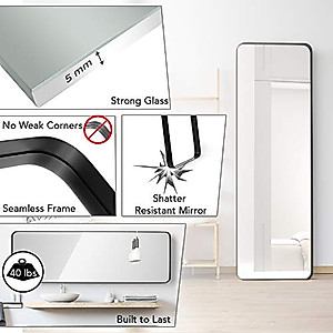 UPLAND OAKS Large Full Length Body Mirror for Floor & Wall in Bedroom - Metal Frame - Big & Tall Long Mirror for Leaning Size 65" x 21" (Black, Recessed)