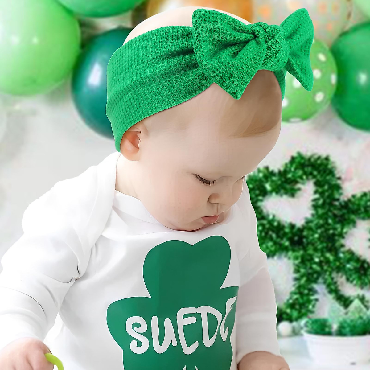 Lanmerry St. Patrick's Day Baby Headbands with Bows Green Baby Bow Waffle Elastics Baby Hair Bows Hair Accessories Newborn Infant Toddler Hairbands Headwrap Kids 3 Packs Black White Green