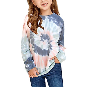 GRAPENT Girls Casual Tie Dye Print Active Hoodie Long Sleeve Sweatshirts Pockets Pullover Tops Size XX-Large 12-13