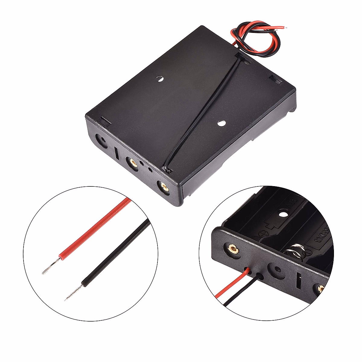 uxcell Battery Case Storage Box 3 Slots x 3.7V 2-Wire Lead for 3 x 18650 Battery 6 Pcs