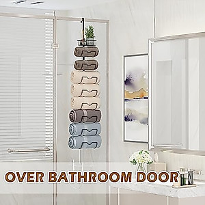 X-cosrack 9-Tier Over The Door Towel Racks for Bathroom - Wall Mounted Metal Towel Holder-Rolled Towel Organizer Door Hanging Towel Storage-Matte Black