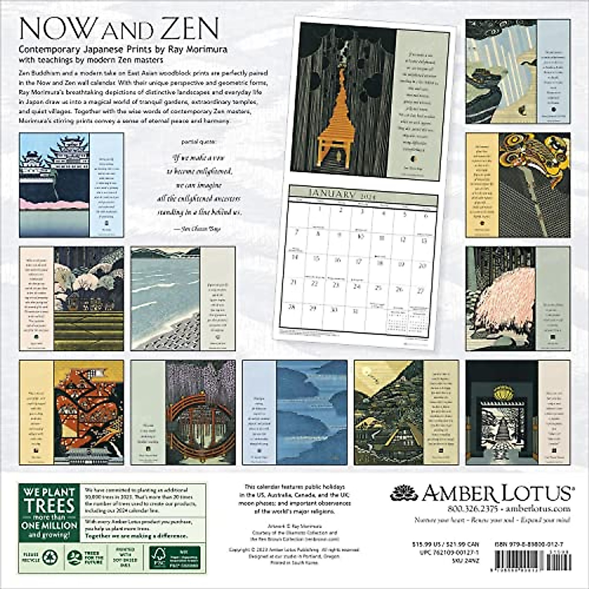 Now and Zen 2024 Wall Calendar: Contemporary Japanese Prints by Ray Morimura | 12" x 24" Open | Amber Lotus Publishing