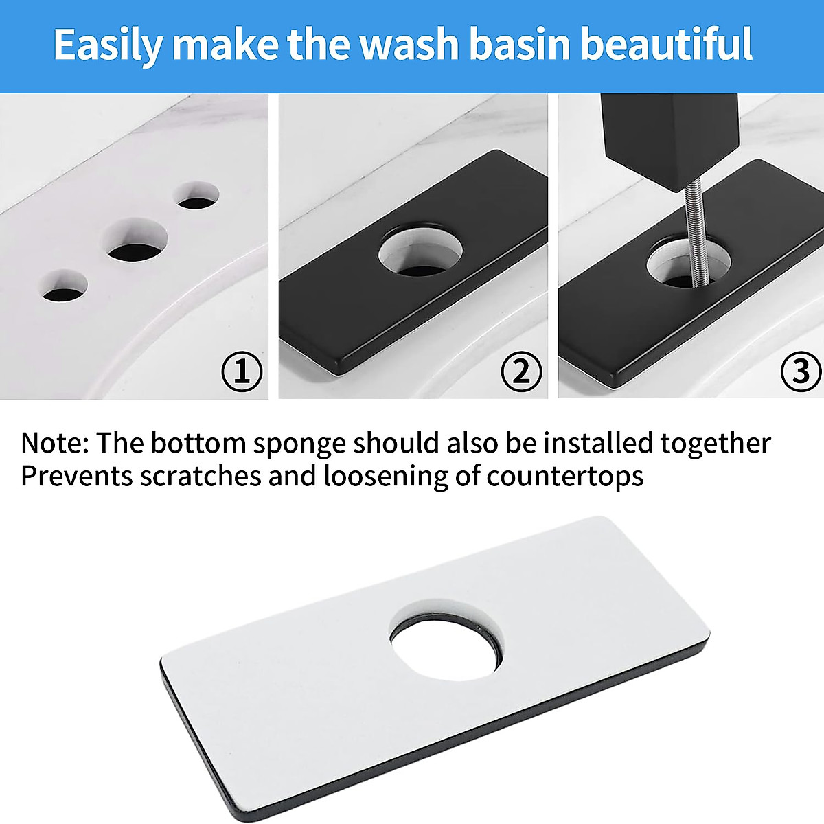 2pcs 6" Hole Cover Deck Plate for Bathroom Vanity Sink, 3-to-1 Bathroom Faucet Escutcheon Plate, Rectangle, Stainless Steel (Matte Black)