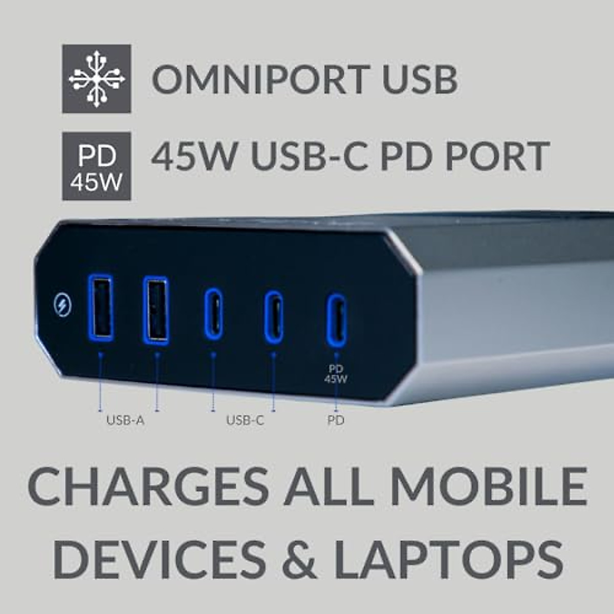 Austere VII Series Surge Protector Power Strip, 8 Wide Outlets, 3 USB C and 2 USB A 2.4 amp Ports, 45W Power Delivery | 4000 Joules Heavy Duty, EMI/RFI Filtering, 7 Year Component Guarantee