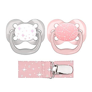 Dr. Brown's Advantage Symmetrical Pacifier with Air Flow & Pacifier Clip, Pink, 2-Pack, 0-6m