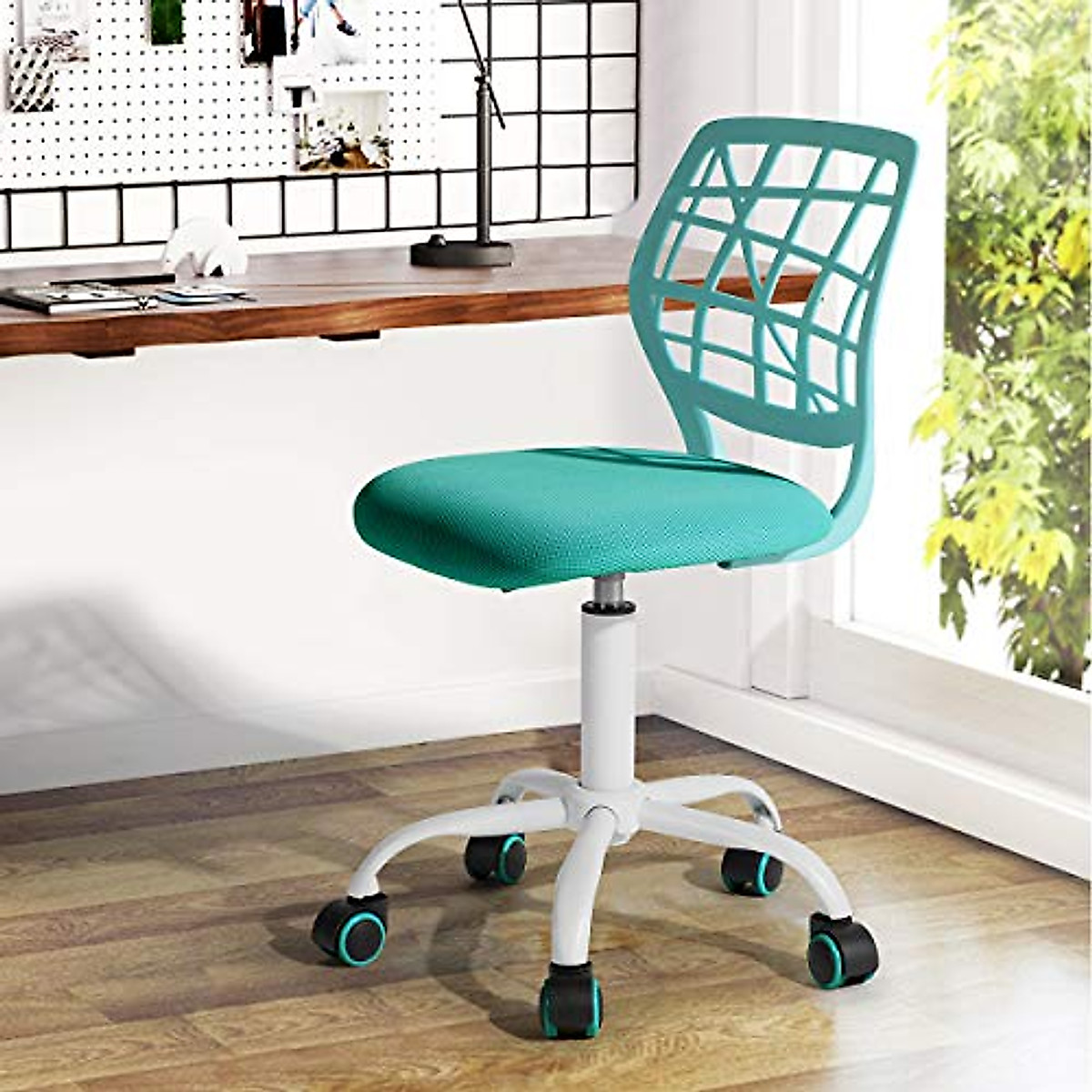 FurnitureR Teens Boys Girls Writing Task Chair Low Mid PP Mesh Back Fabric Seat,Home Children Study Chair (Turquoise, 1pc)