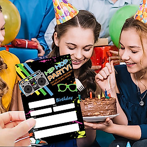 Haizct Put On Your Freshest Threads and Kicks Hip Hop Party Invitations Cards with Envelopes (15 Count) for Adult Teens, Funny Retro Birthday Party Music Dancing Party Invites