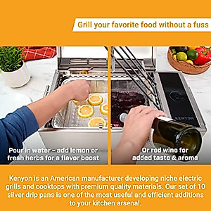 Kenyon Drip Tray Set, Disposable Grill Accessories, Foil Trays, Compatible with Kenyon Grills Except for G2, Rinse Out and Use Multiple Times, Pack of 10 Drip Pans, Silver