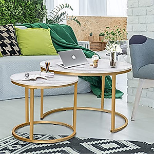 Garden 4 you White Marble Nesting Coffee Table for Small Place 2 Sets Modern Furniture Living Room Sets End Side Table Night Stand for Bed Room Dining Room