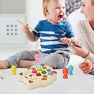 SGVV90 Wooden Magnetic Fishing Game, Toddler Fine Motor Skills Toys, Montessori Preschool Learning Fishing Toys Gift for Children Kids