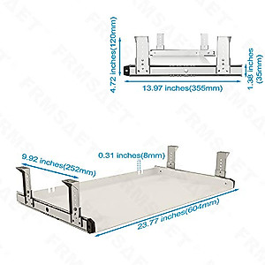 FRMSAET Under Desk Keyboard Tray Heavy-Duty All-Metal Material 20/24/30 inches Platform Computer Drawer Organizer Home Office Kitchen Bedroom Garage Storage Tool - Easy to Install.(24 inches, White)
