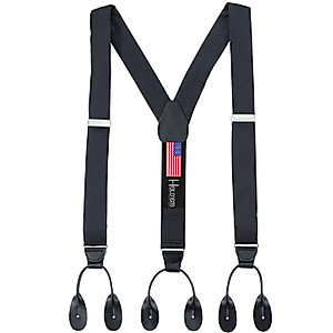 HOLD'EM 100% Silk Suspenders Men Y-Back Fancy Solid Button End-Black Basket Weave