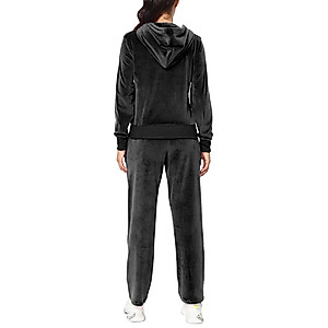 MINANUO Velour Tracksuit Womens 2 Pieces Joggers Loungewear Outfits for Women Black Fashion Cotton Jogging Suits for Women xl Sweatsuits Set Soft Sport Pants(Black 06,XL)