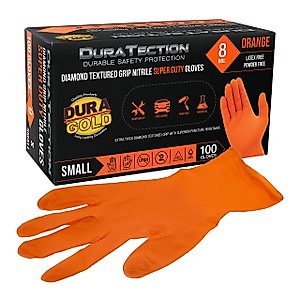 Dura-Gold Duratection 8 Mil Orange Super Duty Diamond Textured Nitrile Disposable Gloves