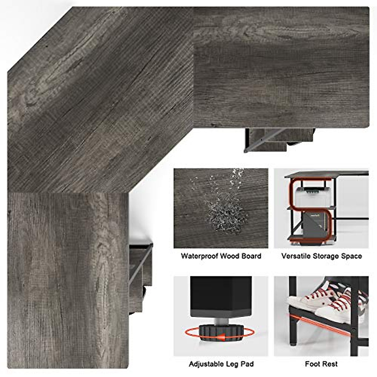 Teraves 64.84" Modern L Shaped Desk with Shelves and 69 inch Reversible L Shaped Corner Gaming Desk with Storage Shelves