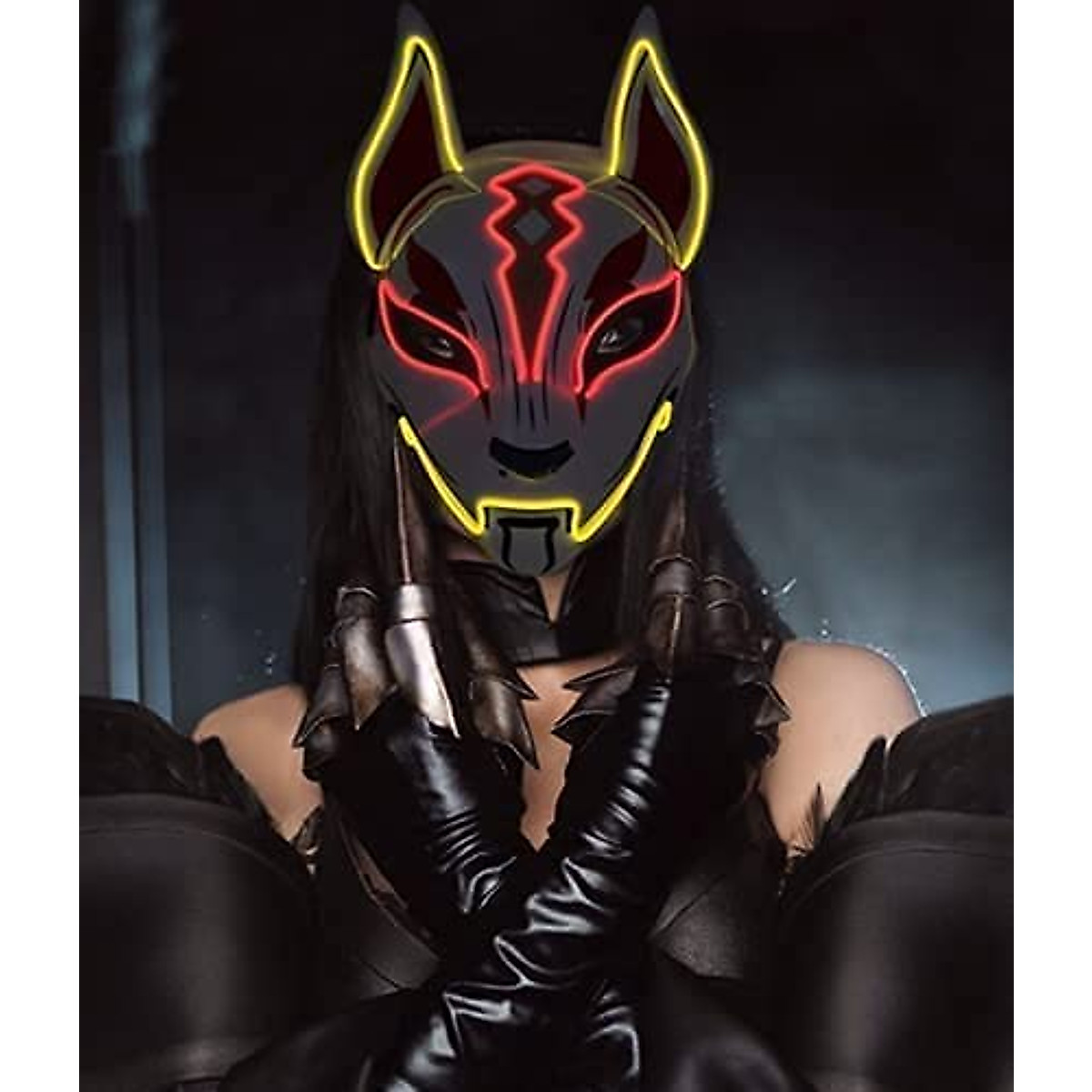 GLDYTIMES Fox Mask Light Up Drift Masks Wolf LED Colour Cosplay Glowing Decorations Masks Gift Costume Child Adult Festival Party Mask