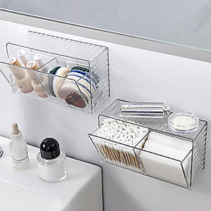 HomeSoGood Cotton Swab Storage Box,Transparent Bathroom Holder Canisters, Wall Mounted Makeup Organizer for Cotton Balls, Cotton Pad