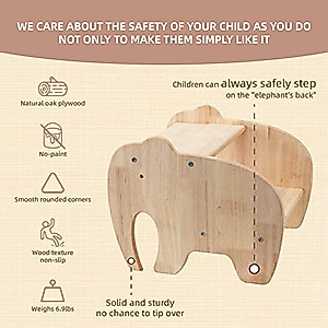 DyPinYise Wooden Step Stool for Kids, Toddler Step Stool of Elephant Shape Two Step Children's Stool for Bathroom Sink, Kitchen, Bedroom, Potty Training