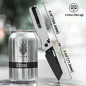 Kizer Task Pocket Knife, 3.04 Inch Nitro V Sheepsfoot Blade EDC Knife with Customized Clutch Lock, Small White G10 Handle Folding Knife with Clip, Thumb Stud Opener Hunting Camping Knife, V3641A1