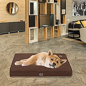 EMPSIGN Dog Crate Pad Mat, Kennel Waterproof Dog Bed with Removable Washable Cover, Pet Crate Pads Reversible (Cool & Warm) for Dog Cages, Sleeping Mattress for Small to XX-Large Dogs Brown