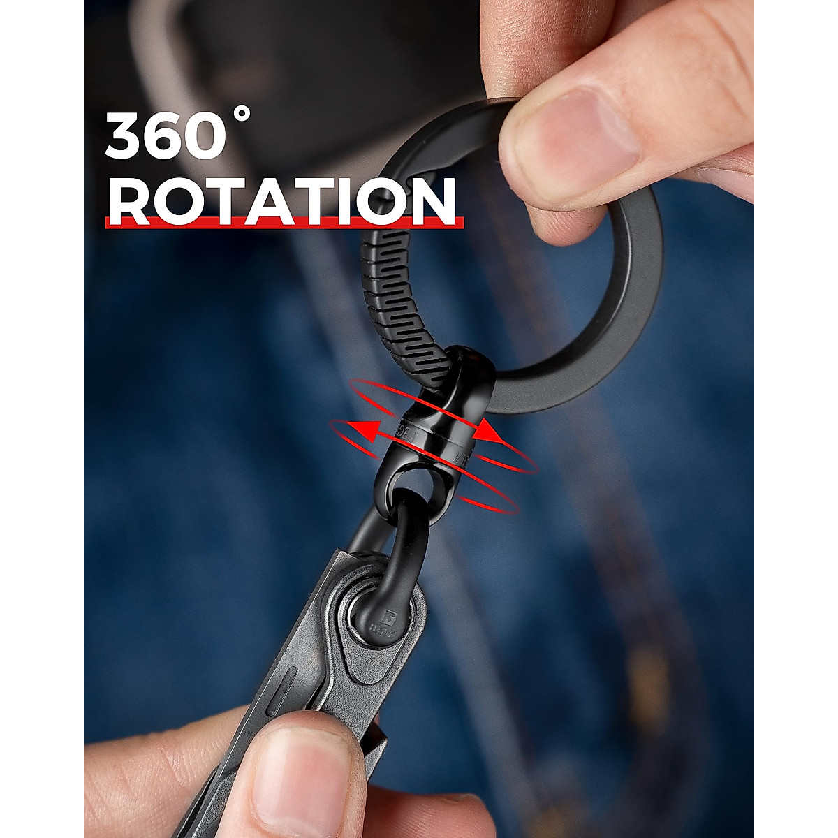 FEGVE Titanium Swivel Small Key Ring with 1/2inch D Ring Keychain for Car Key Fob,DIY Bag (Black Swivel Connector+D Ring)