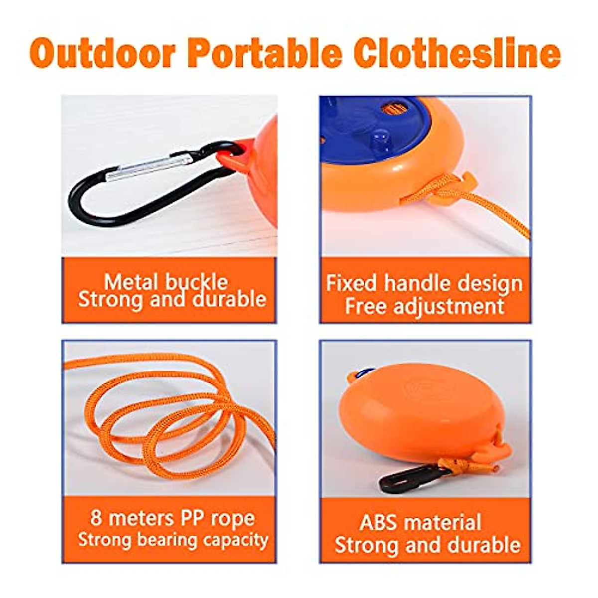 QeeHeng Camping Retractable Clothesline,Adjustable 26ft Camping Clothesline,with 20 Windproof Clothespins,10 Stoppers