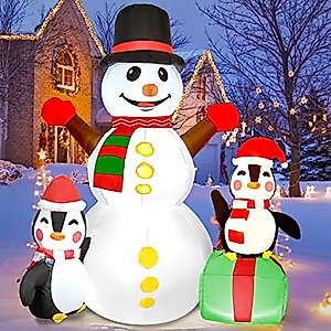 Qiaipo 6 FT Height Christmas Outdoor Decorations Christmas Inflatables Snowman and Penguins with Bright Built-in Led Lights Christmas Blow up Decor Indoor Outdoor Yard Garden - Random Scarf Color