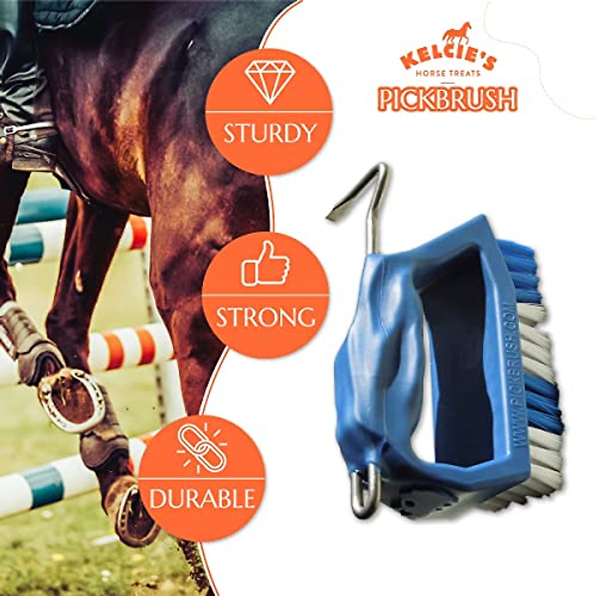 Kelcie's Pick Brush Cleaning Tool For Horses - Easy To Use - Slip Proof - Hoof Pick and Brush - Best Horse Grooming Tool - Great Grip Horse Brush