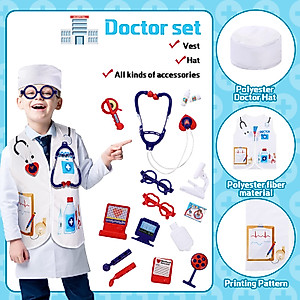 Deekin 5 Sets Kids Dressing up Costumes, Toddler Dressing up and Play for Age 3-7, Construction Worker, Police, Firefighter, Doctor, Surgeon Vest for Boys Girls Pretend Role Accessories