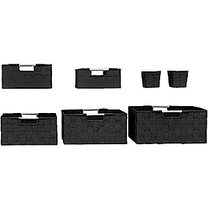 Sorbus Storage Box Woven Basket Bin Container Tote Cube Organizer Set Stackable Storage Basket Woven Strap Shelf Organizer Built-In Carry Handles (7 Piece - Black)